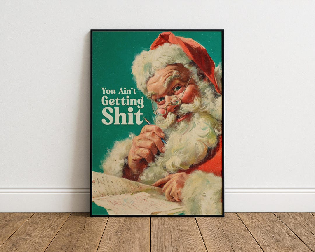 Naughty List Santa Poster – Funny Retro Christmas Wall Art for Adults ...