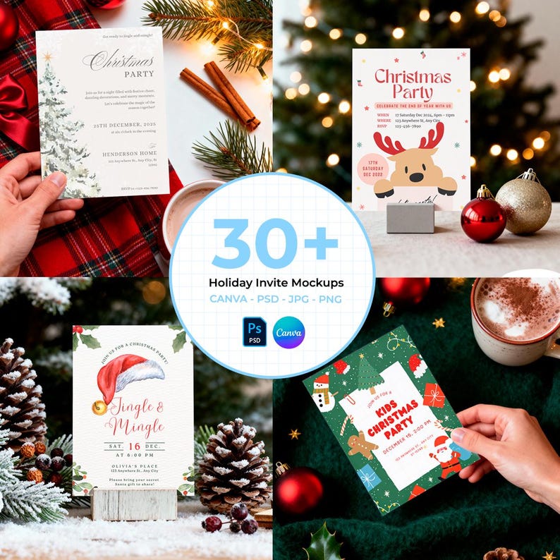Holidays Christmas Invitation Mockups Bundle Card Mockups Canva Template PSD PNG Invite Template ...