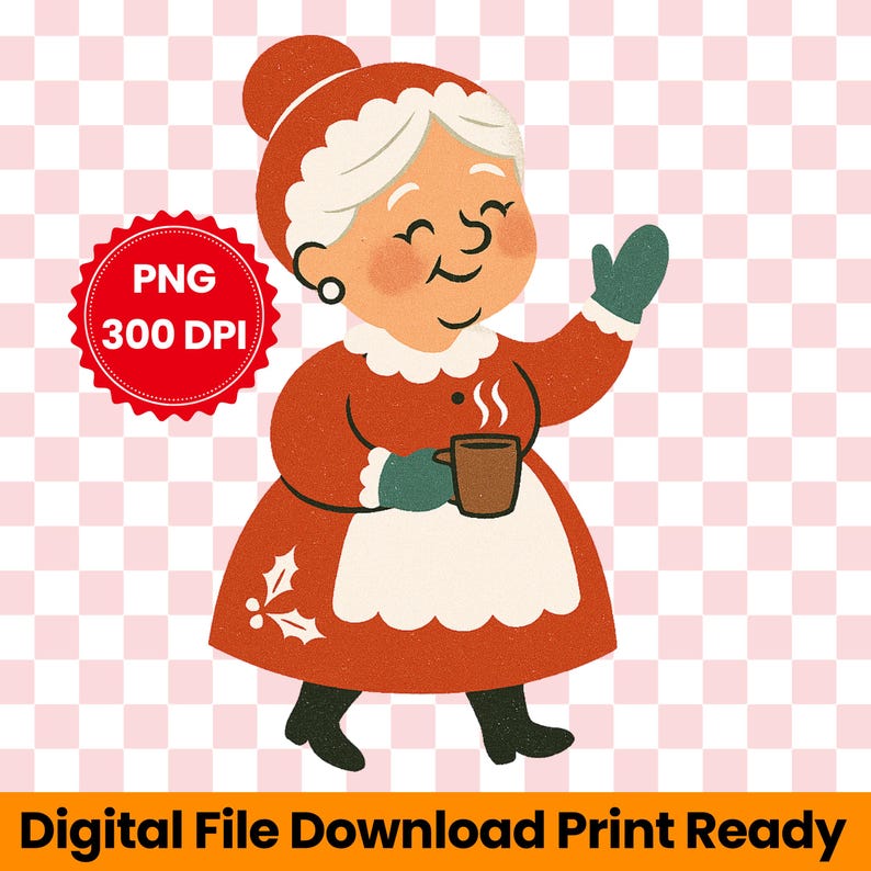 Retro Mrs. Claus PNG Clipart | Mid-century Christmas Design (digital ...