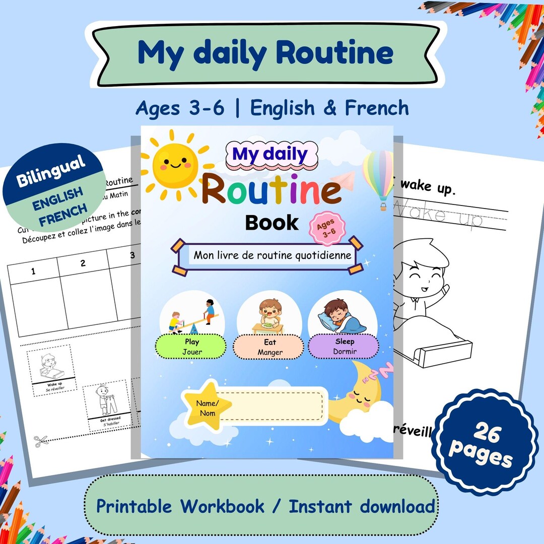 Bilingual Daily Routine Chart | English French Kids Printable Workbook ...