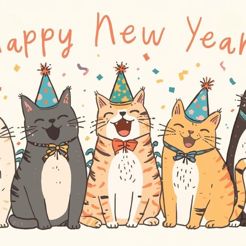 Happy New Year Cats Cards - Etsy