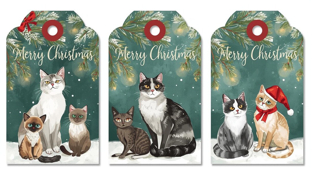 Cat Christmas Gift Tags | Holiday Pet Printable (digital Download) - Etsy