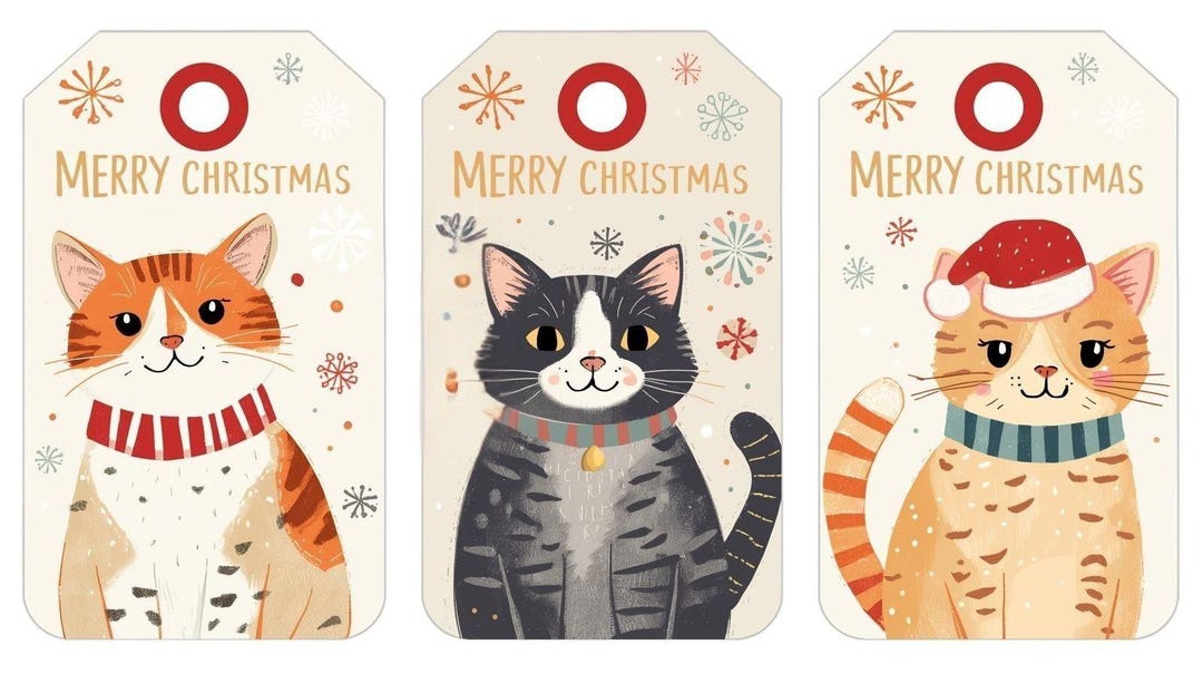 Printable Cat Christmas Gift Tags | Holiday Digital Download | Instant ...