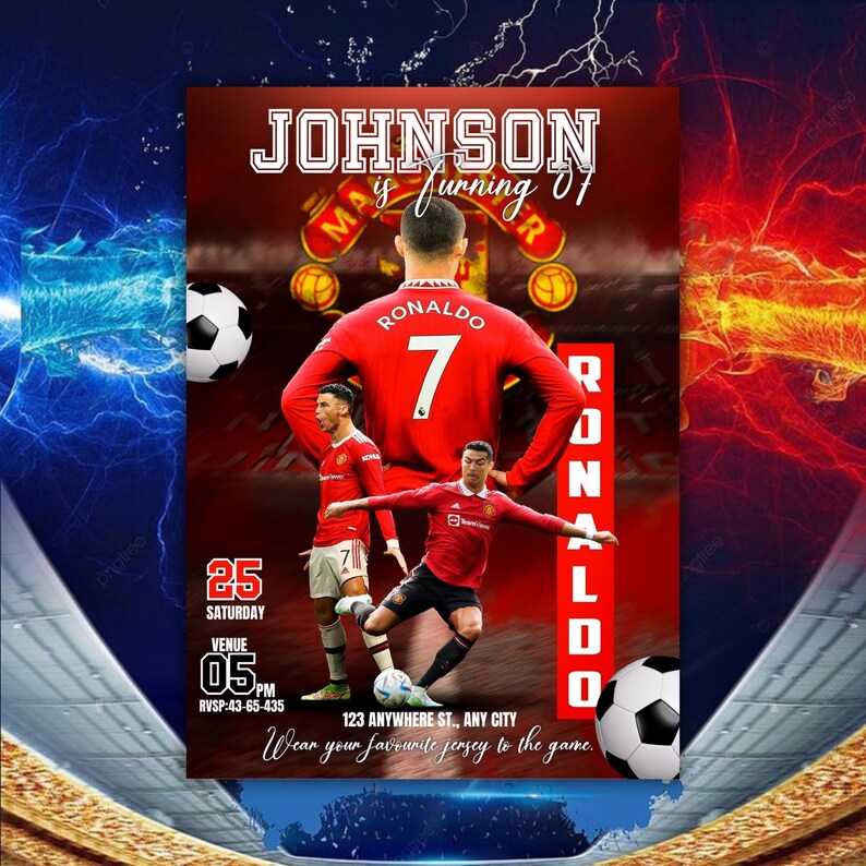 Cristiano Ronaldo Birthday Invitation: Soccer Party, CR7 Theme (digital ...