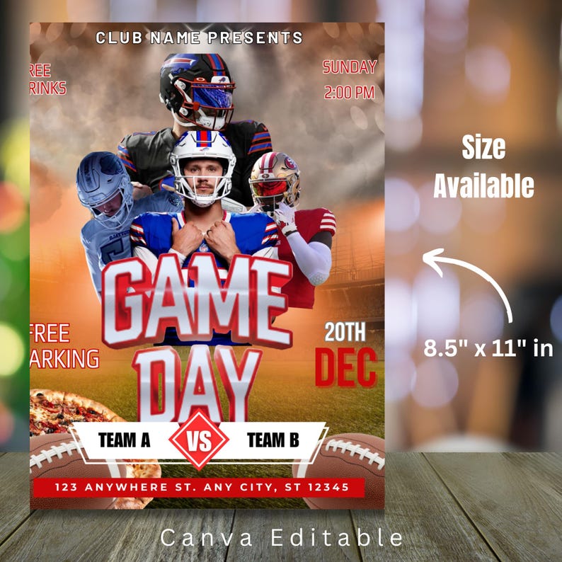 Editable Game Day Football Flyer Template: Sports Party Invitation ...