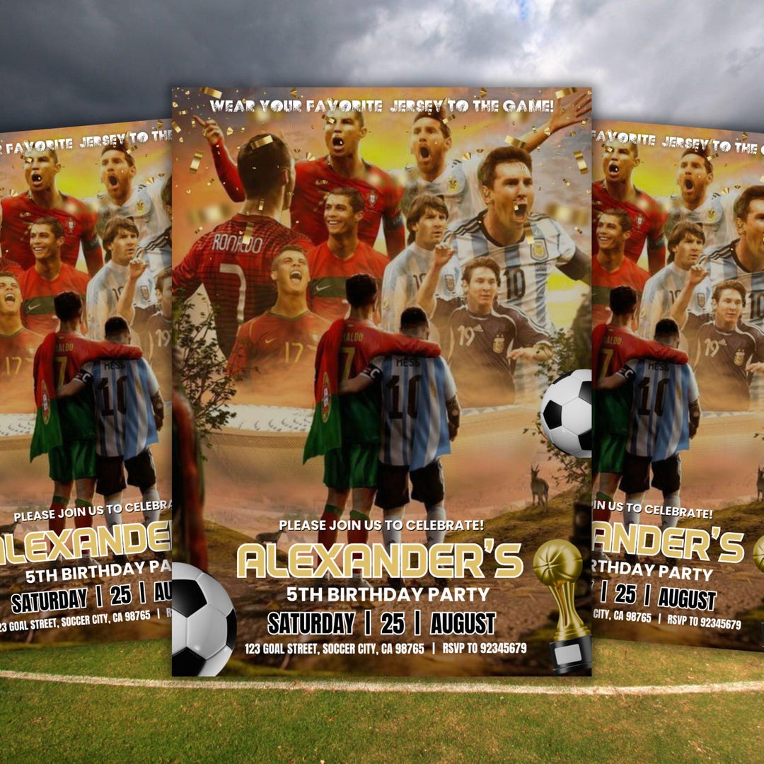 Cristiano Ronaldo Soccer Birthday Invitation | Editable Football Party ...
