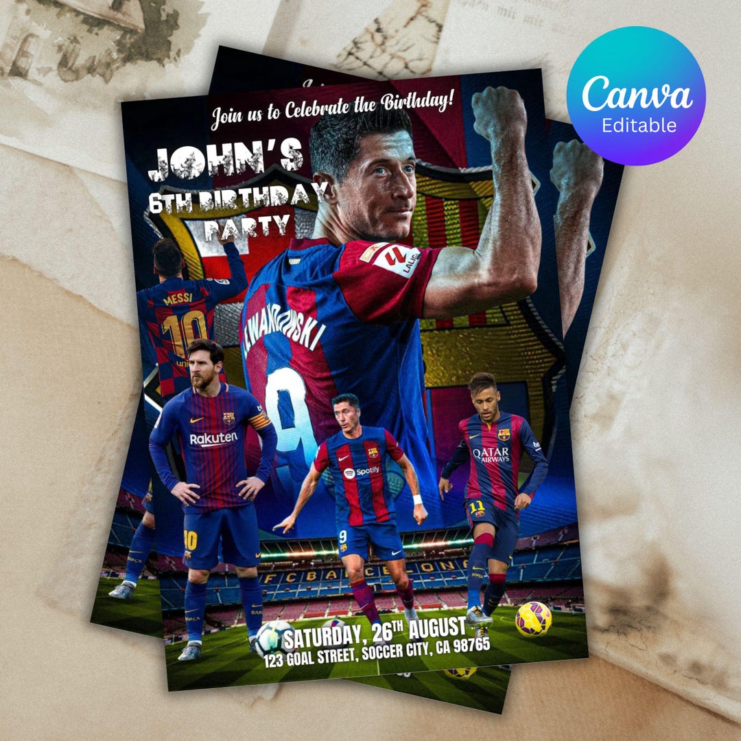 Messi Barcelona Birthday Template Editable Canva Soccer Party ...