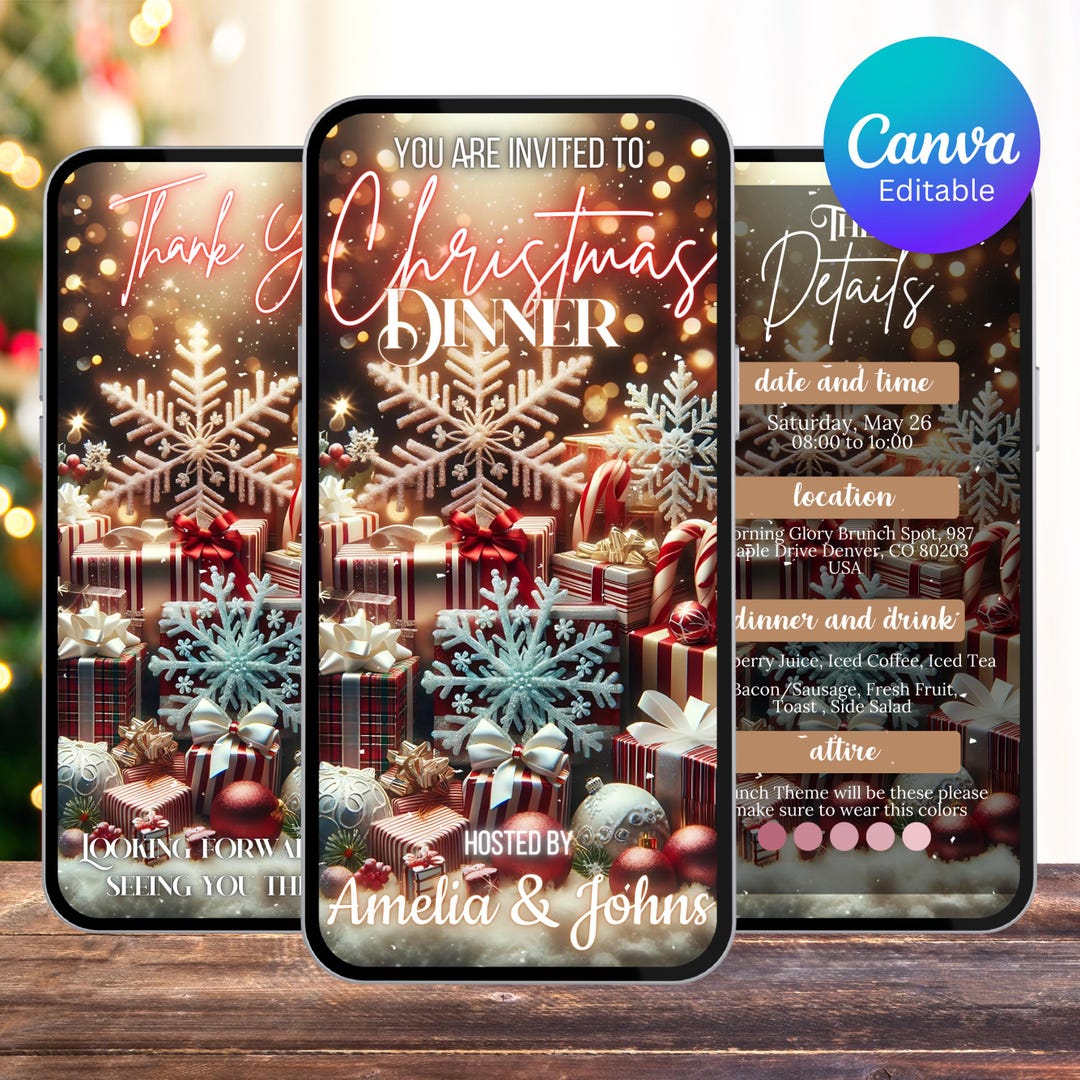 Custom Animated Christmas Party Video Invitation Gold Christmas Tree