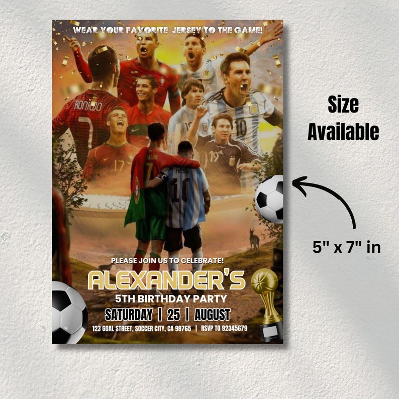 Cristiano Ronaldo Soccer Birthday Invitation | Editable Football Party ...