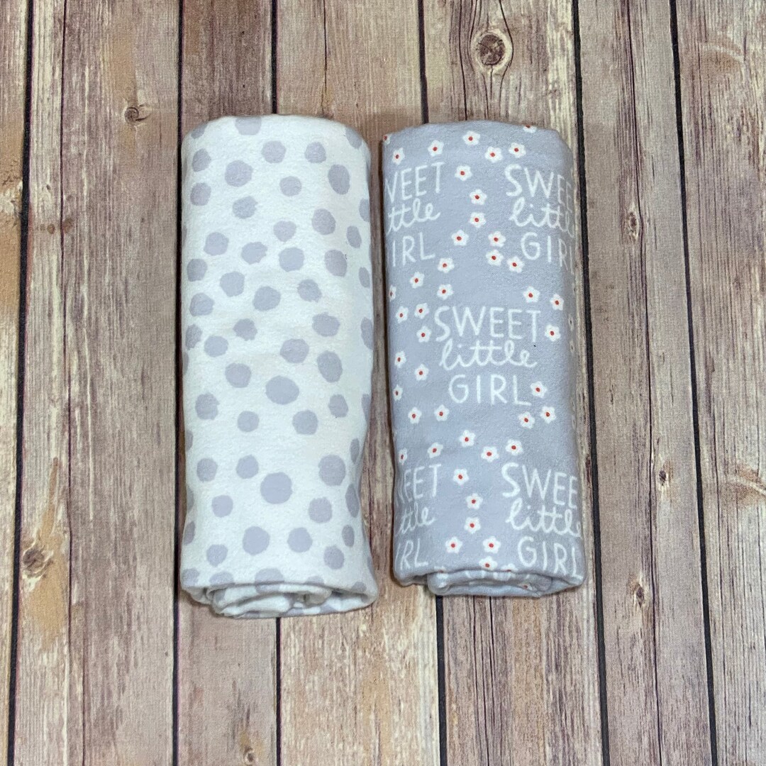 Sweet Little Girl's Flannel Receiving Blankets Soft Gray Polka Dots ...