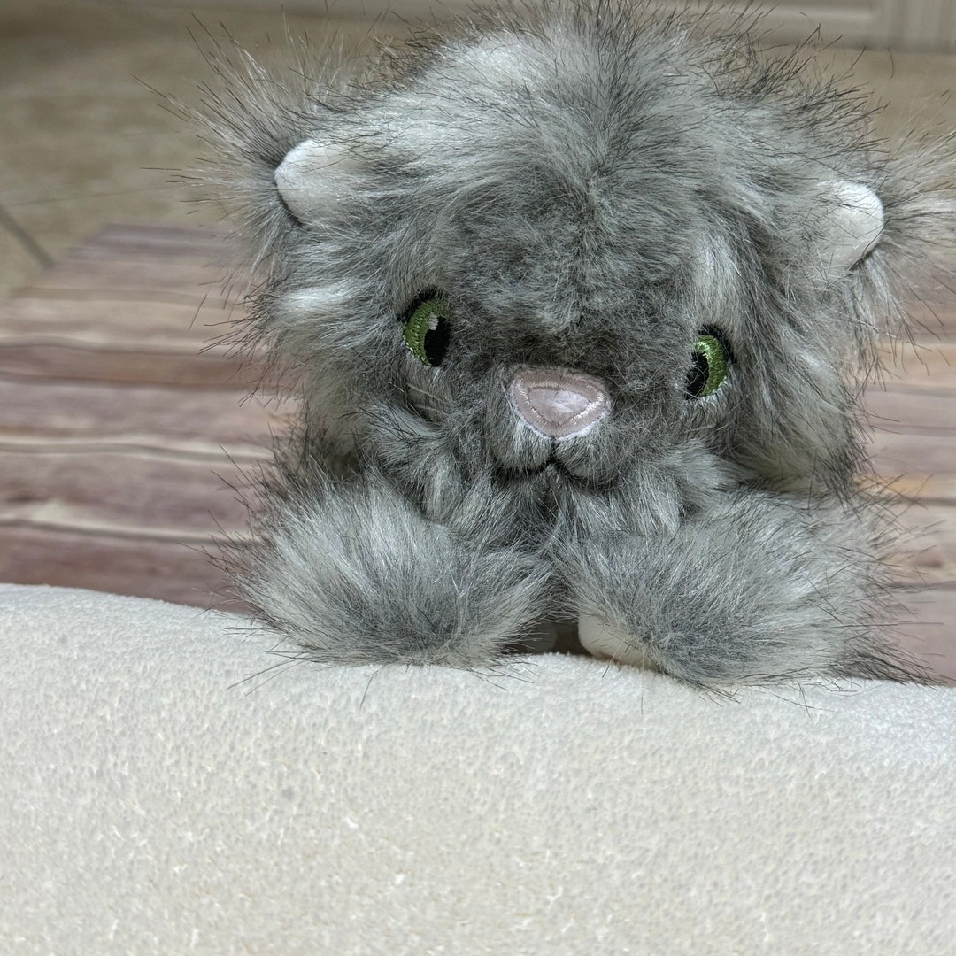 Gray Cat Plush With Green Eyes Cute Cat Toy for Imaginative Play and ...