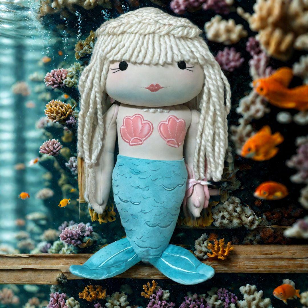 Mia Mermaid Doll Plushie for Kids | Braided Hairband | Moveable Head ...
