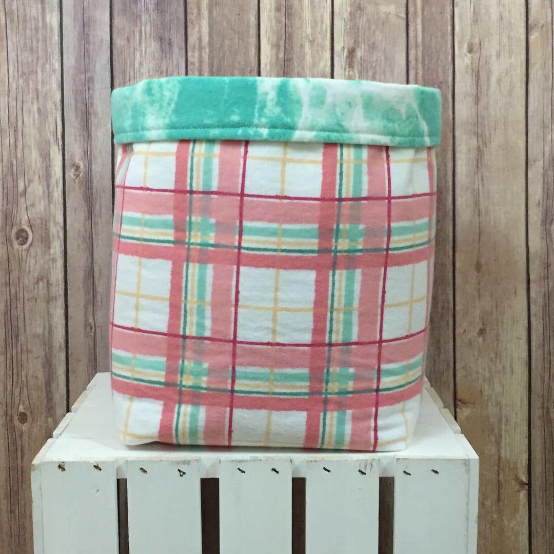Aqua Plaid Flannel Storage Basket for Baby or Kid Toys or Books Bin ...