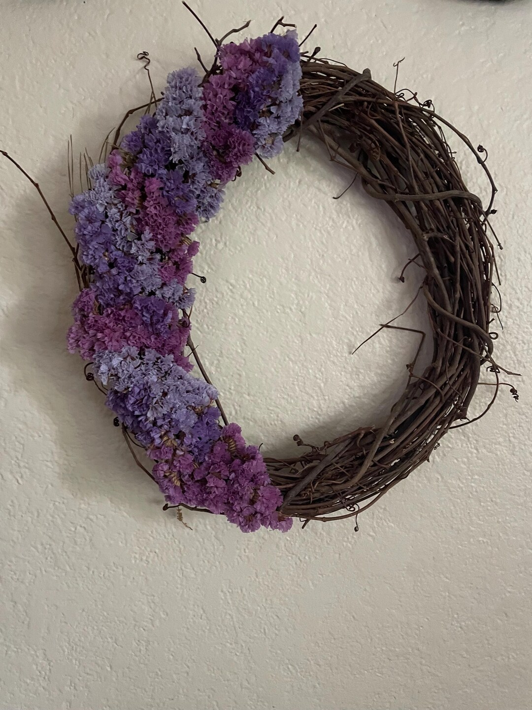 Handmade Dried Statice Wreath: Purple Floral Arrangement - Etsy