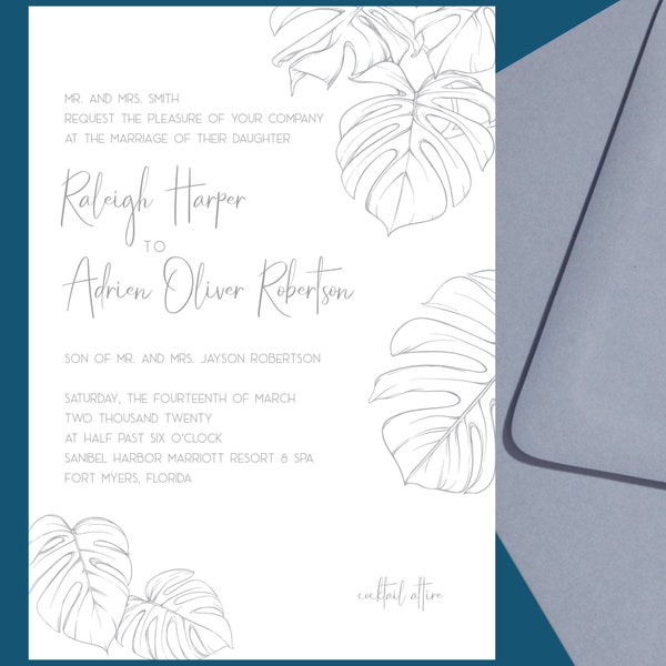 Monstera Tropical Leaf Wedding Invitation - Etsy