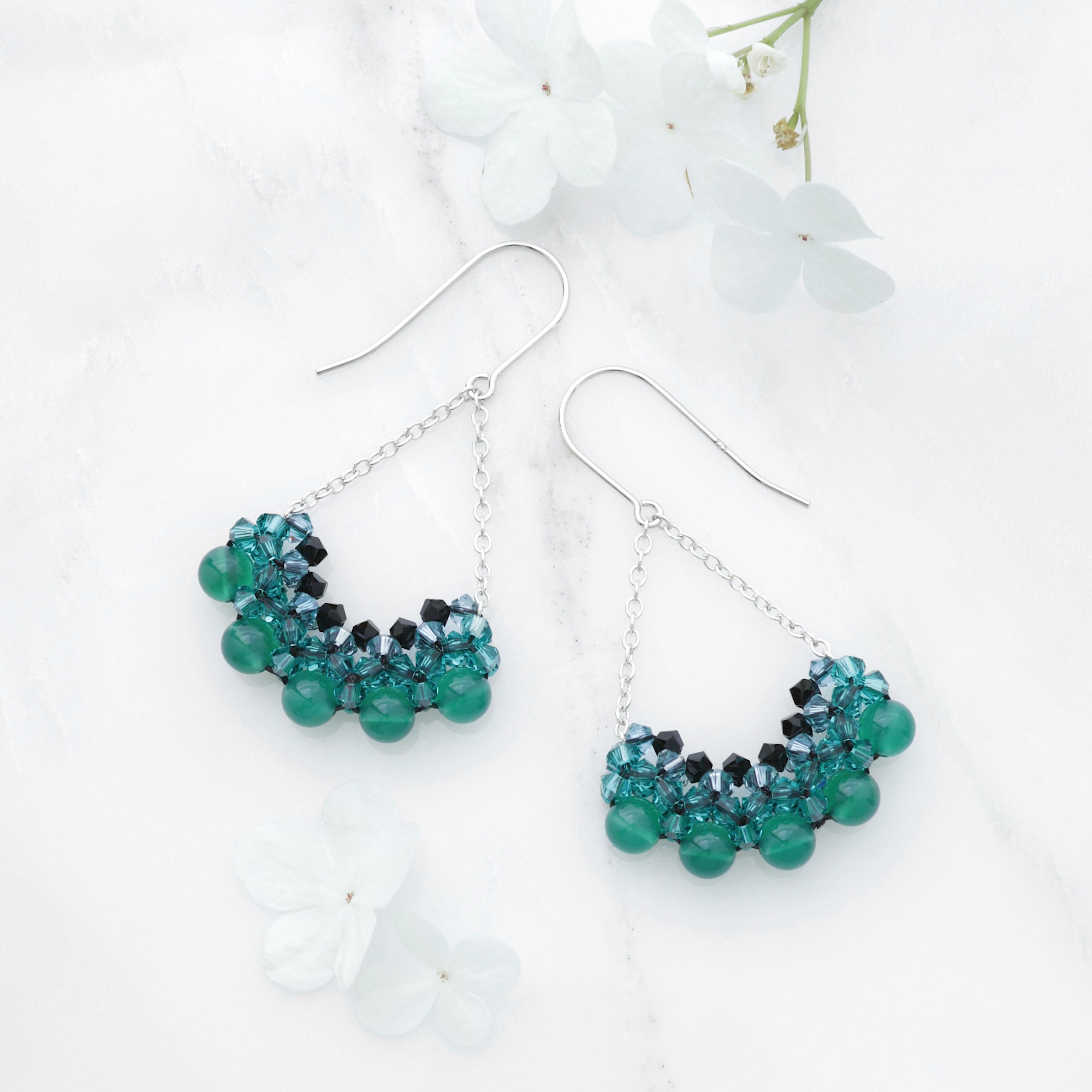 Green Gemstone Earrings Made With Green Onyx Swarovski - Etsy UK