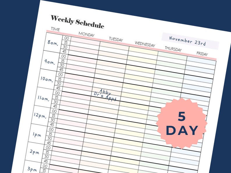 15-minute Weekly Planner Printable | Minimalist Time Blocking (PDF, JPG ...