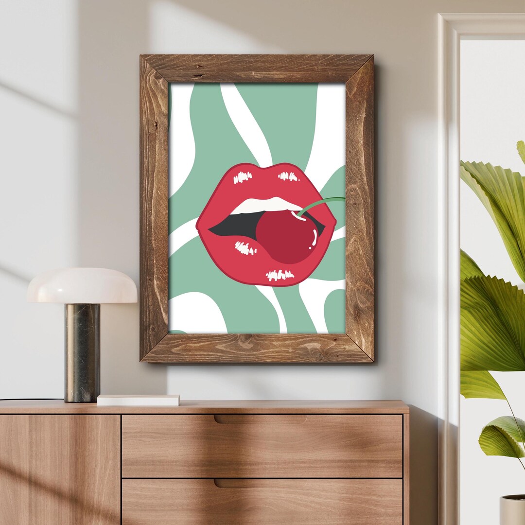 Rolling Stone Red Lips Cherry Print, Groovy Retro Art (digital Download ...