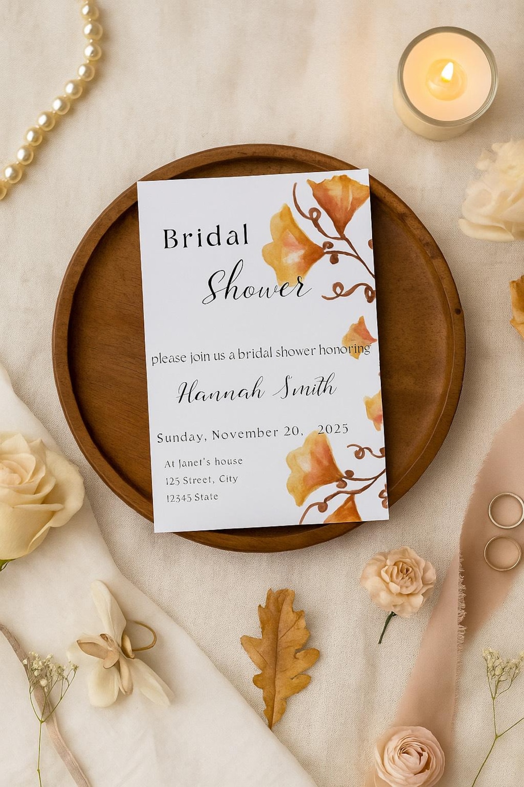 Editable Bridal Shower Invitation Template | Fall Floral Wedding Shower ...