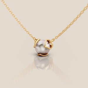 14K Gold Freshwater Pearl Necklace: Elegant Yellow Gold Pendant, Ni - Etsy