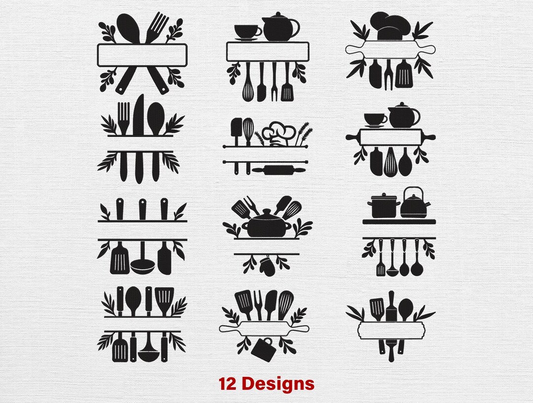 Kitchen Utensils Split Frame Embroidery Design and Baking Tools Pattern ...