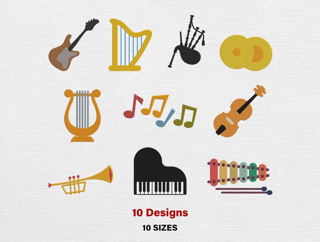 Music Set Embroidery Design, Music Lover Embroidery Design, Music ...