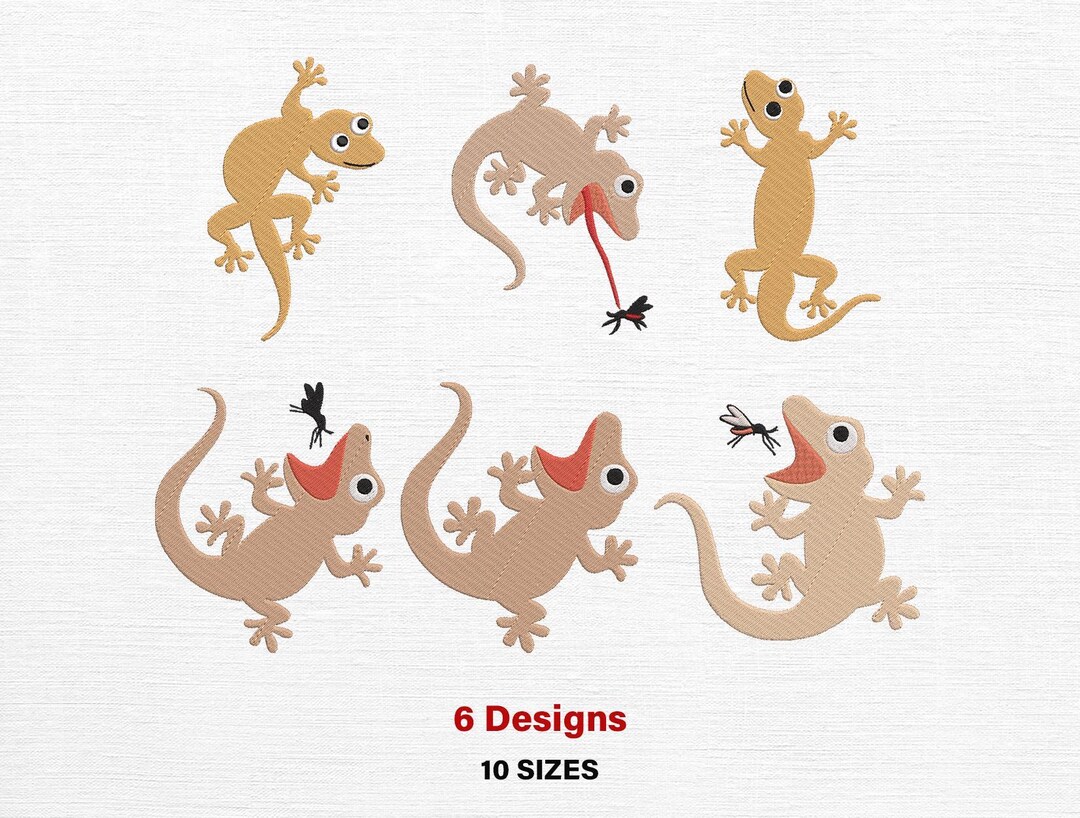 Lizard Embroidery Design, Gecko Silhouette Embroidery, Mini Reptile ...