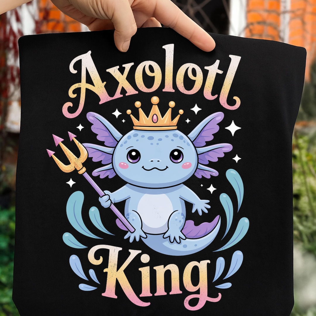 Kawaii Axolotl King PNG, Crown and Trident Clipart (digital Download ...