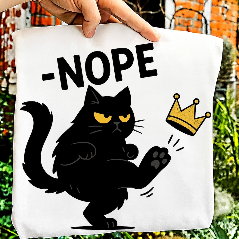 No Kings Black Cat Kicking Crown PNG, Funny Political Meme (digital ...