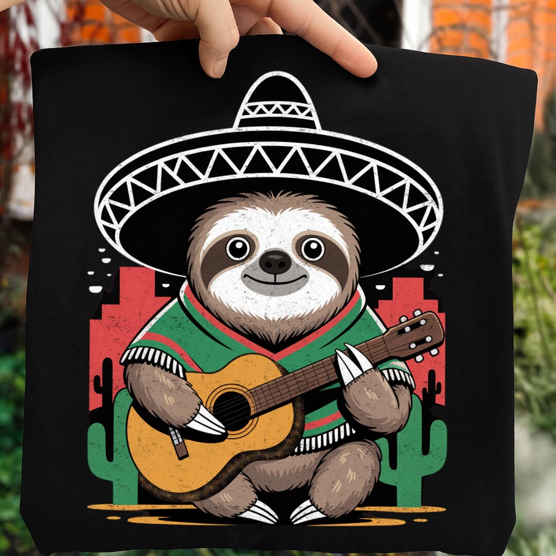 Mexican Sloth PNG, Sombrero Guitar Art, Cinco De Mayo (digital Download ...
