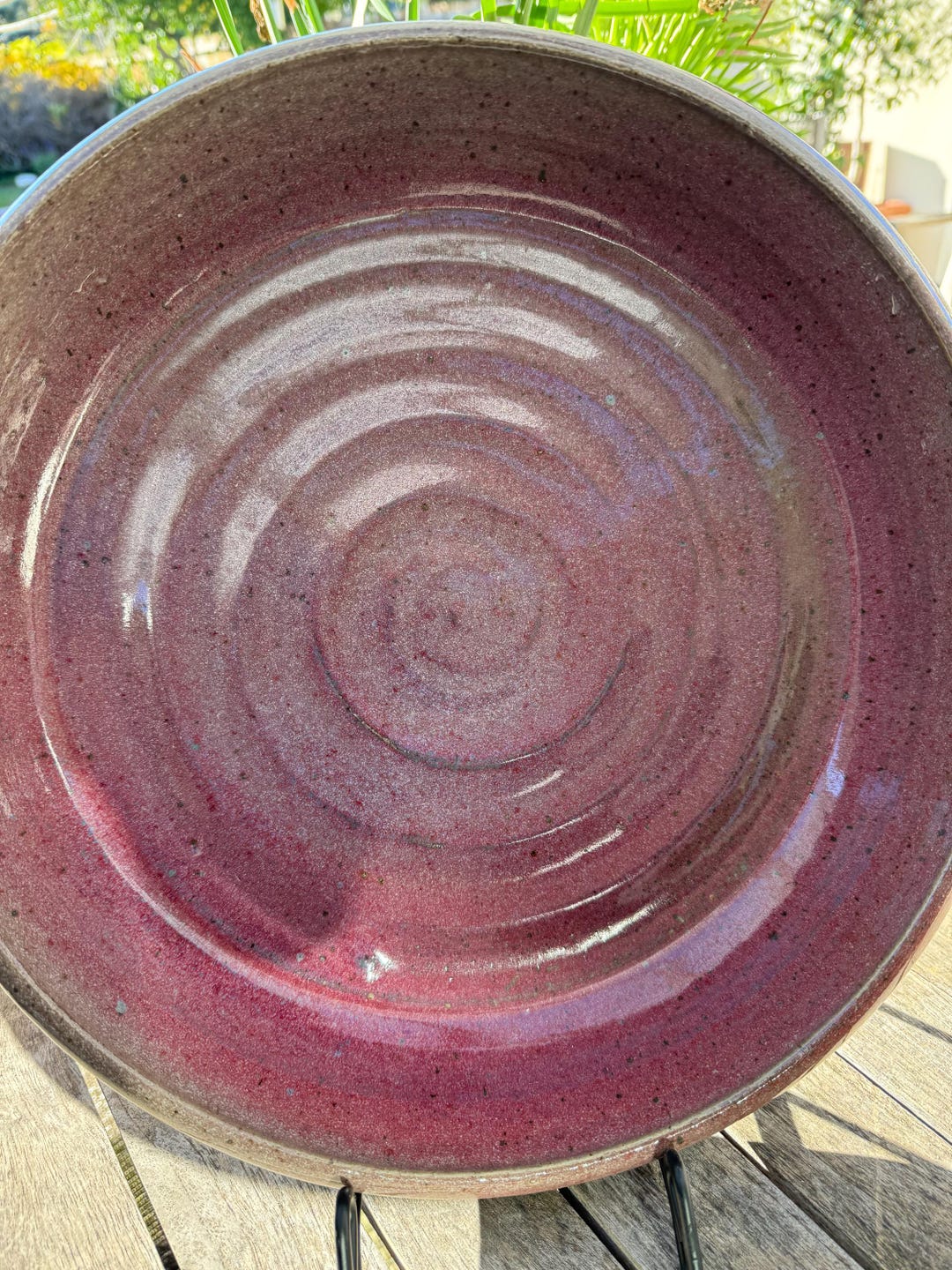 Large Handmade Ceramic Serving Platter With Fluted Exterior and Rose ...