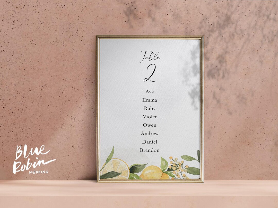 Watercolor Lemon Wedding Seating Chart: Printable Mediterranean Citrus ...