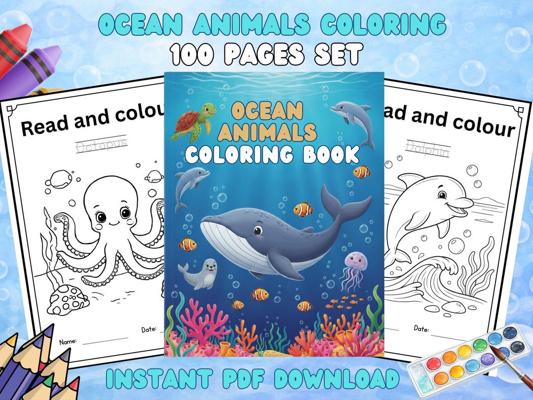Ocean Animals Coloring Pages Printable PDF, 100 Cute Sea Creatures for ...