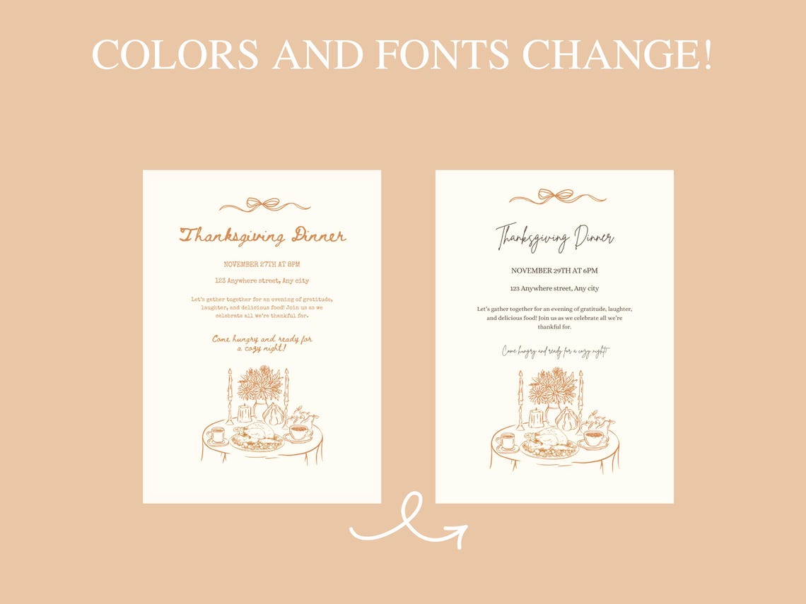 Thanksgiving Dinner Invitation, Hand-drawn Orange Fall-themed Editable ...