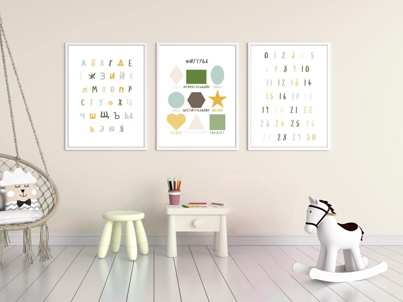 Russian Alphabet, Numbers & Shapes Poster Set | Nursery Decor (PDF) - Etsy