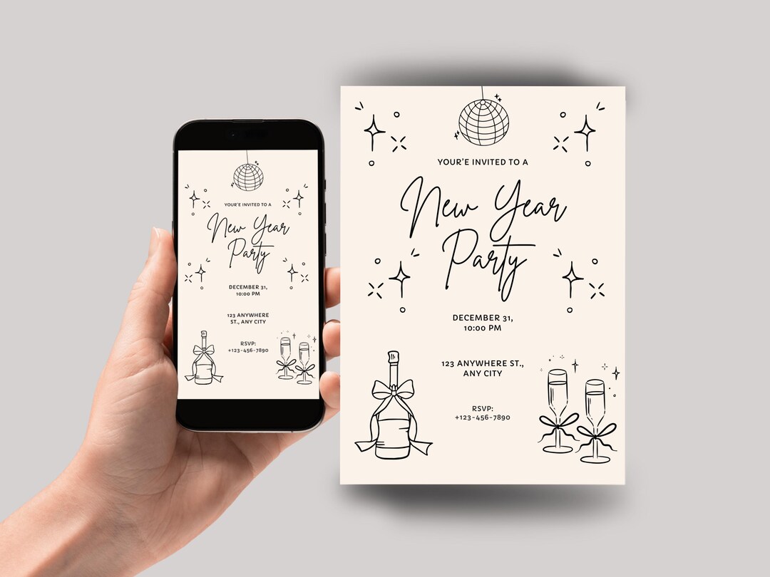 New Year Party Invitation | Hand-drawn Invite | Digital Download ...