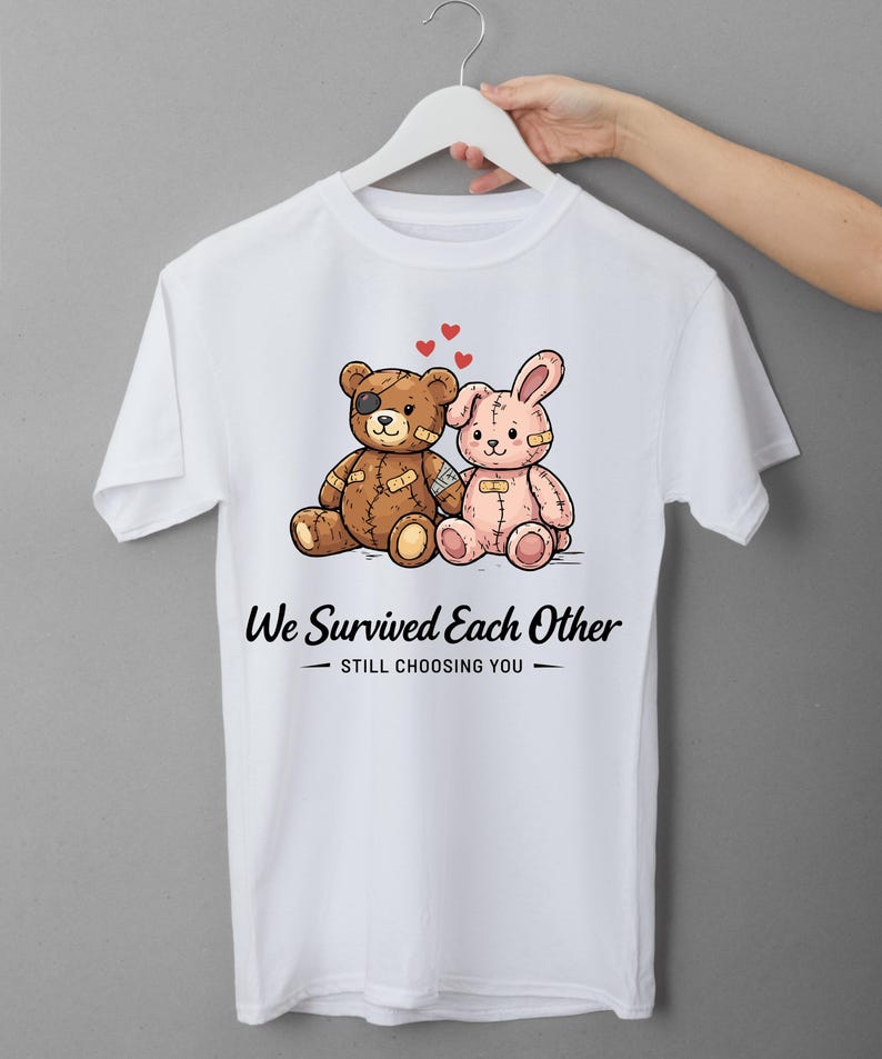 We Survived Each Other Art – Teddy Bear and Bunny Love Illustration ...