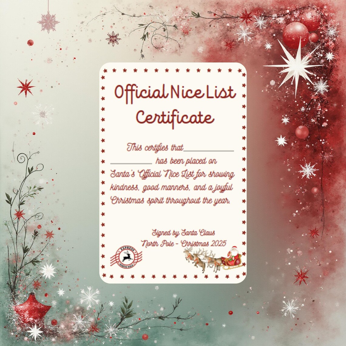 Nice List Certificate | Christmas Award | A4 and US Letter | PDF & PNG ...
