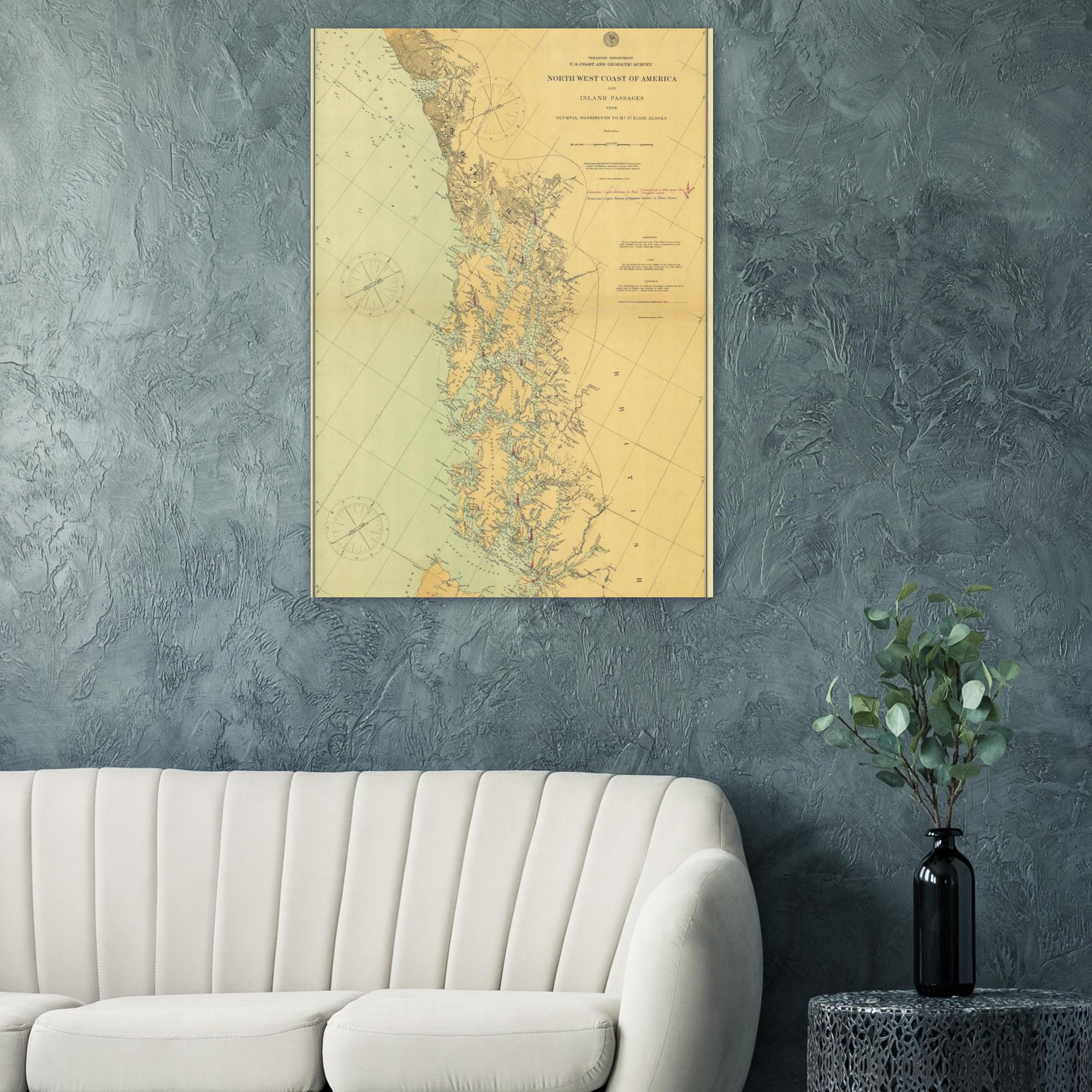 Vintage Alaska Inside Passage Map, 1898 Nautical Chart Poster - Etsy
