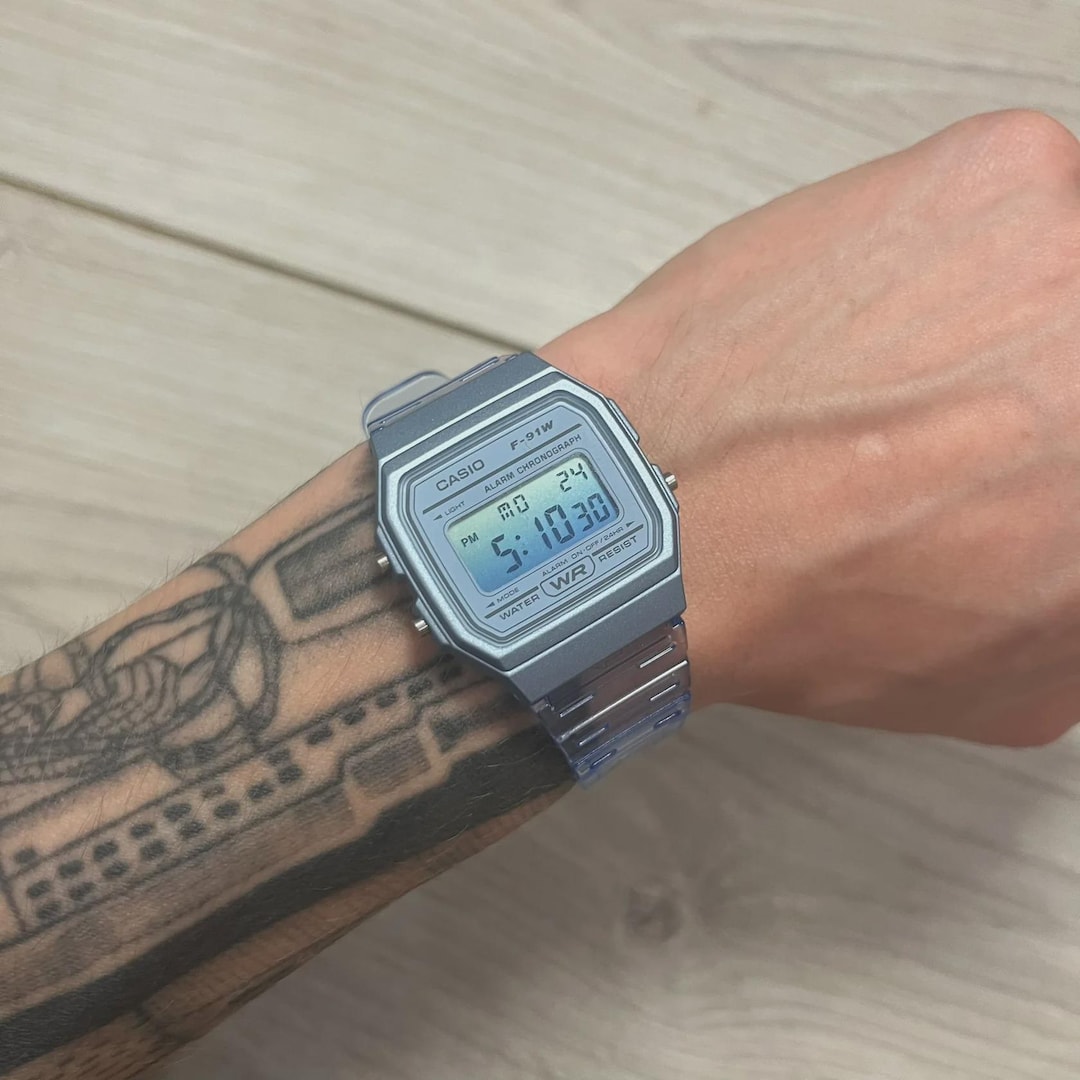 Casio F-91W "arctic Ice" - Blue Digital Watch - Hand-modified - Custom ...