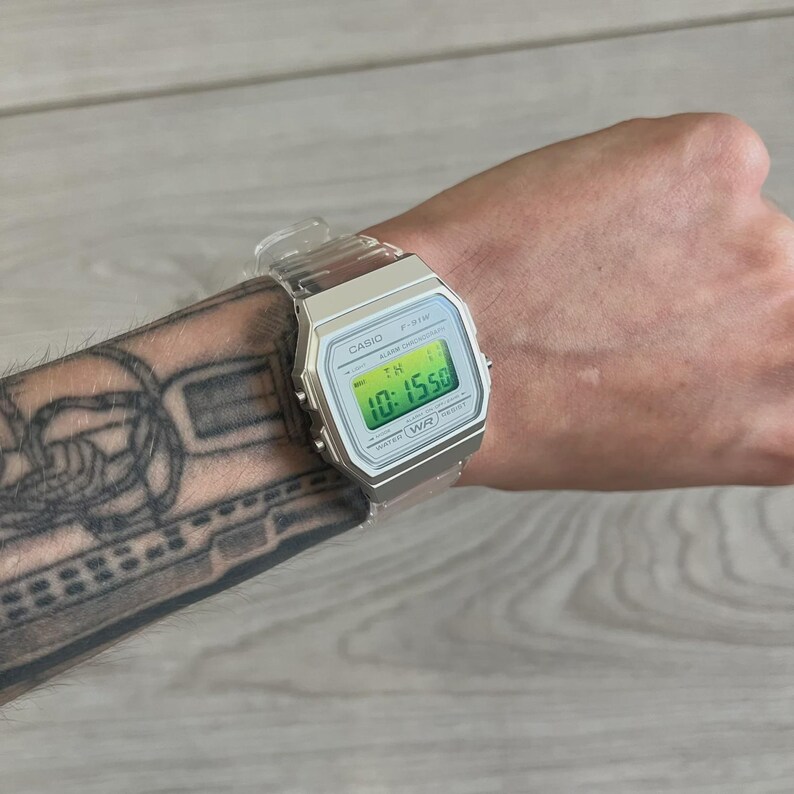 Casio F-91W "toxic Waste" - Green & Clear Digital Watch - Etsy