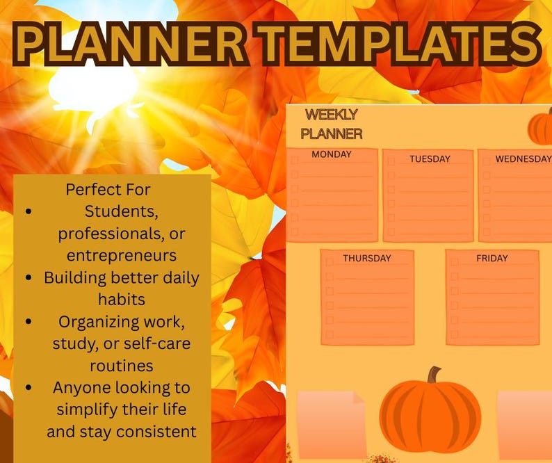 Autumn Bundle Template Planner| Daily, Weekly, & Monthly Templates - Etsy
