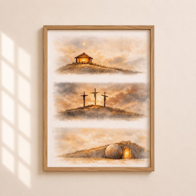 Christian Easter Wall Art Printable, Nativity Crucifixion Resurrection ...
