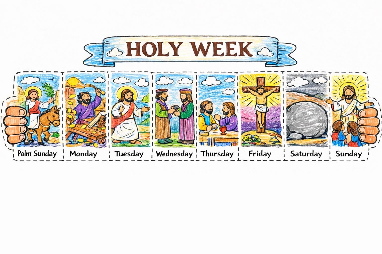 Holy Week Accordion Craft Printable | Palm Sunday to Easter Kids Bible ...