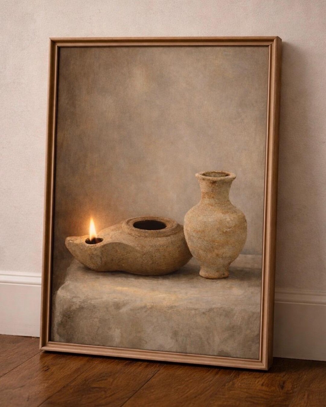 Vintage Oil Lamp Still Life Art Print, Neutral Christian Home Decor ...