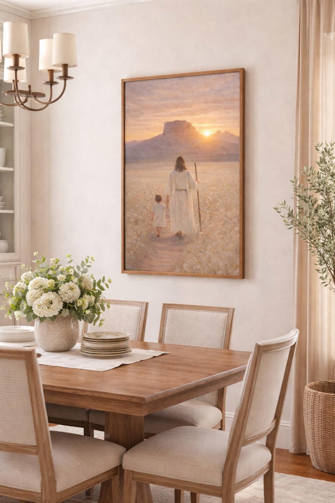 Jesus Walking With Child, Christian Digital Wall Art, Sunset Landscape ...