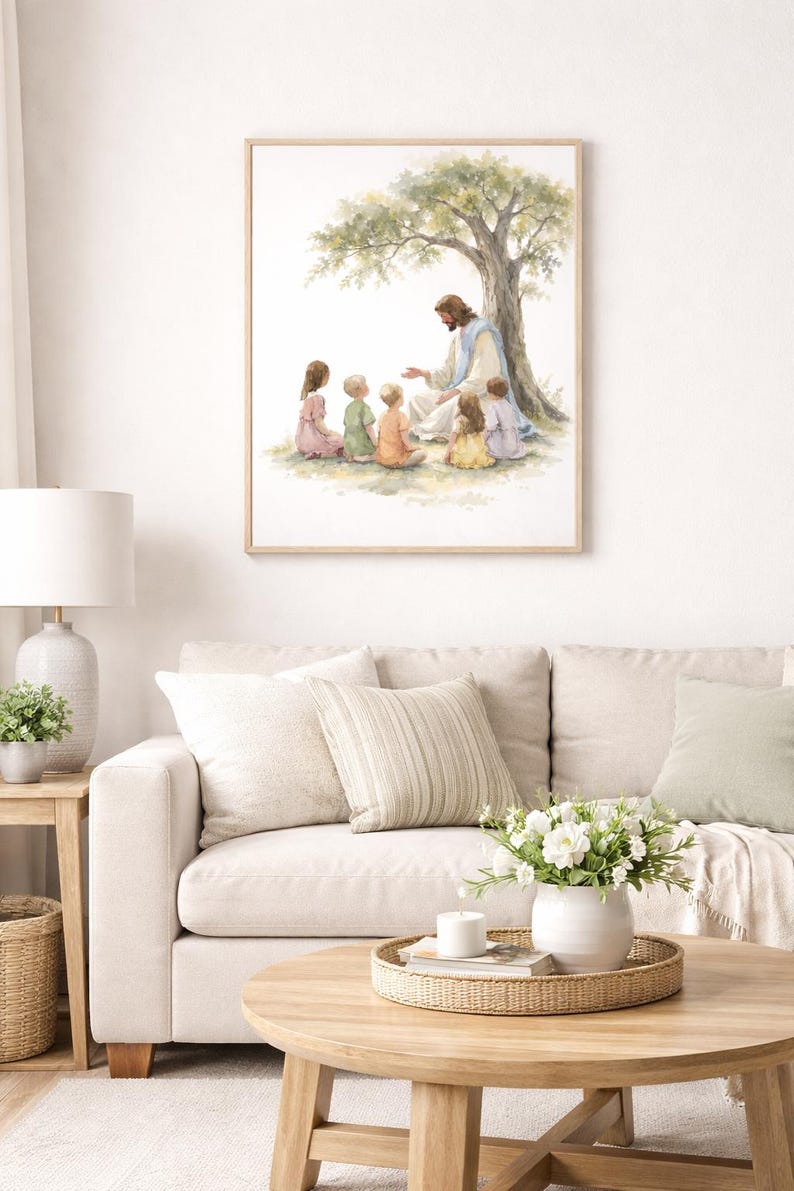 Jesus Teaching Children Printable Wall Art, Christian Nursery Decor ...