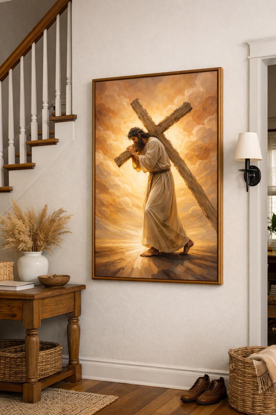 Jesus Carrying Cross Art Print, Christian Easter Decor (digital ...