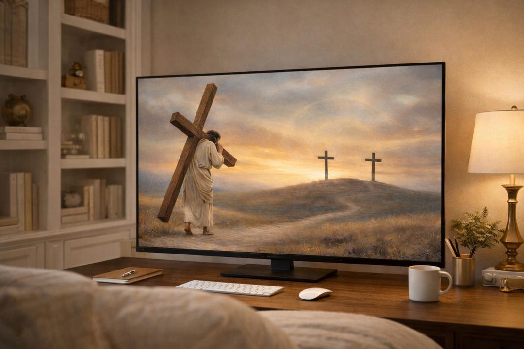 Jesus Carrying Cross 4K TV Art, Christian Easter Screensaver (digital ...
