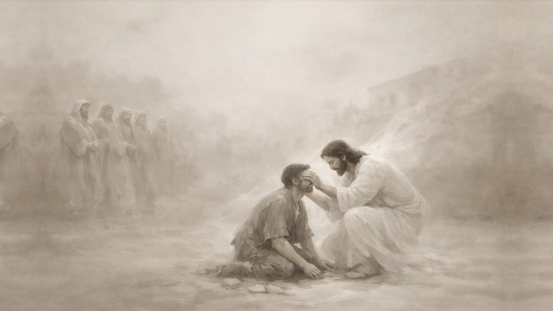Jesus Heals the Blind Man TV Art | Sepia Christian Home Decor (digital ...